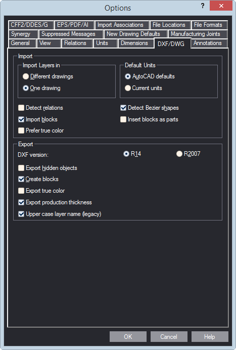DXF/DWG options